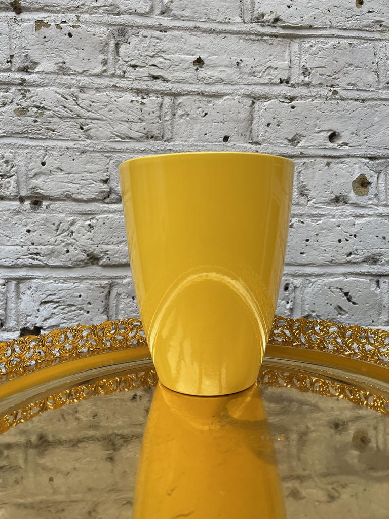 Yellow ceramic pot - 12cm diameter - indoor plant pot - golden plate i ...